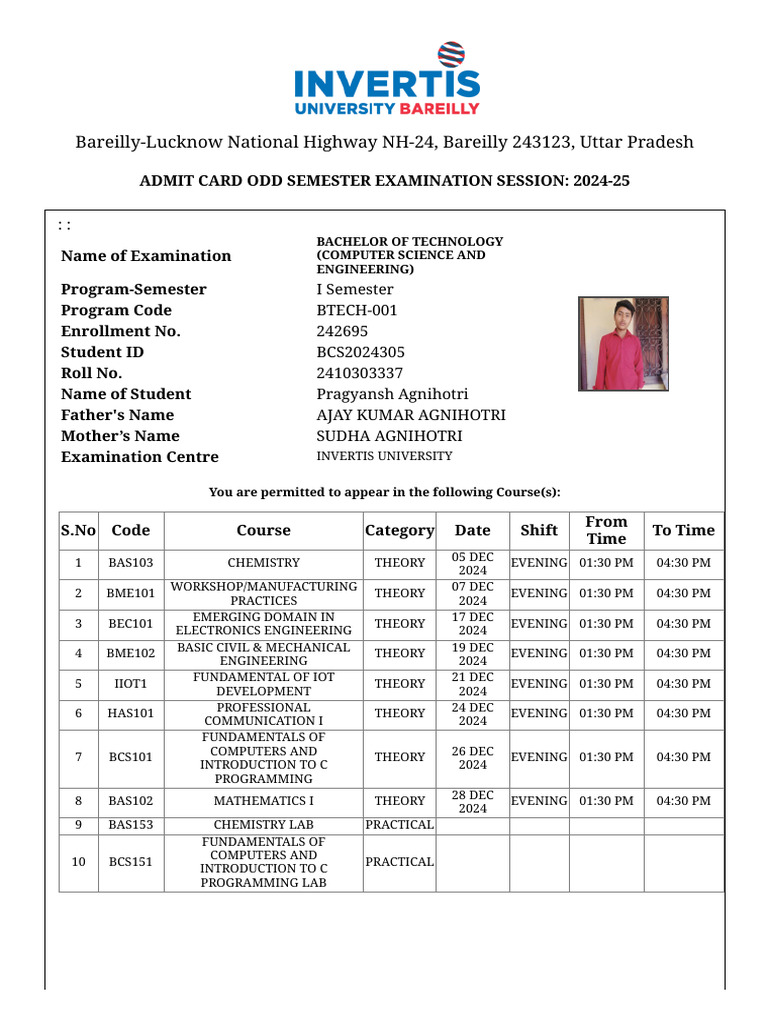 Pragyansh Admit Card | PDF | Engineering | Science