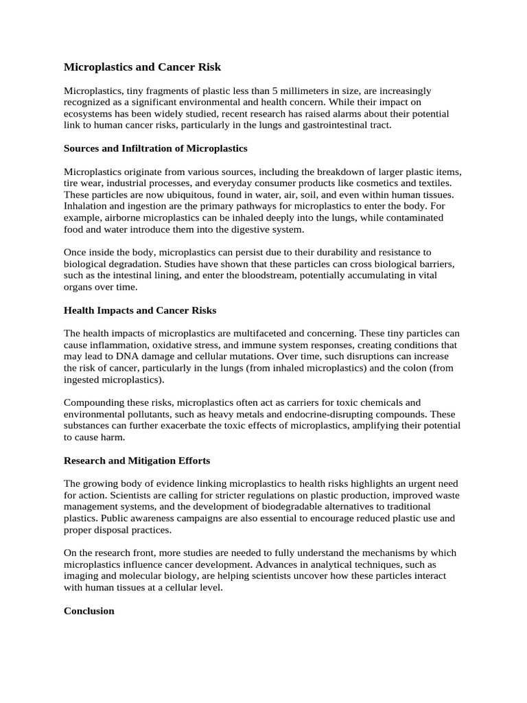 Microplastics and Cancer Risk | PDF | Plastic | Cancer