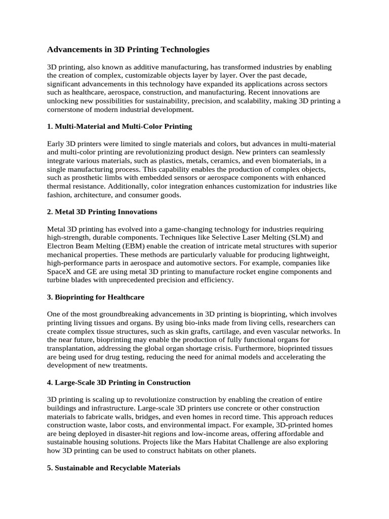Advancements In 3D Printing Technologies PDF 3 D Printing Recycling