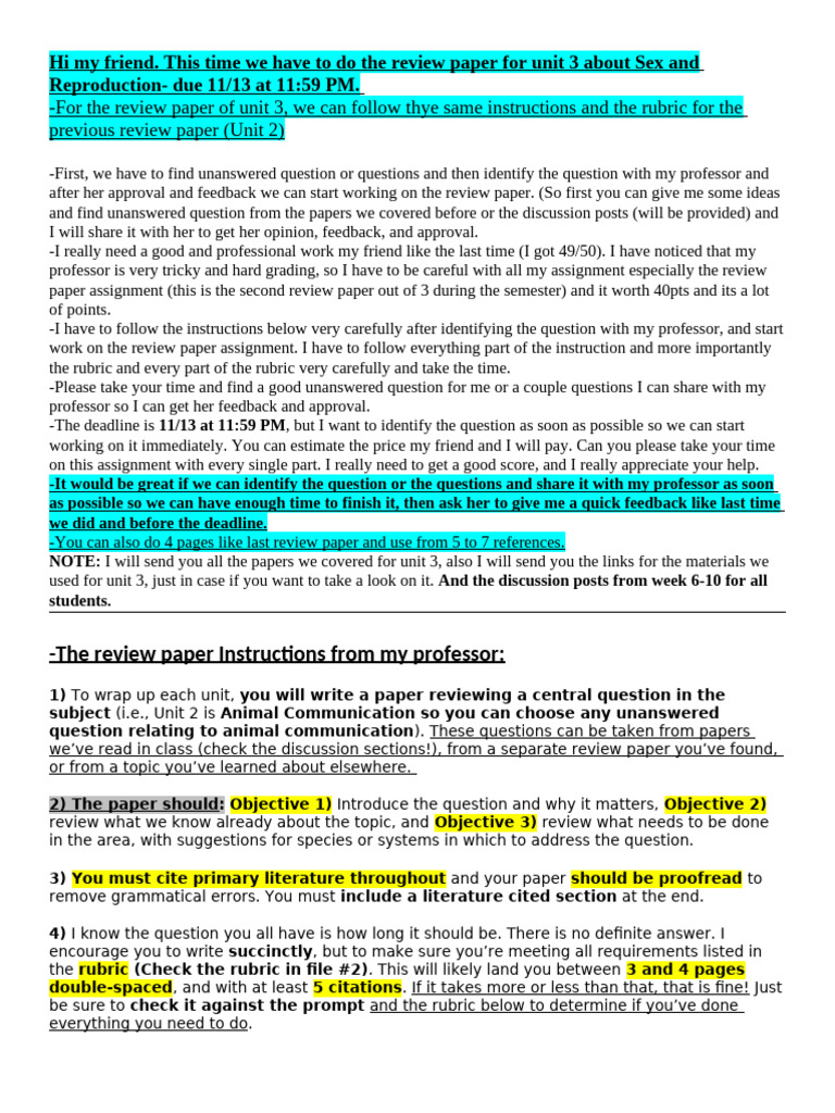The Instructions For Unit 3 Review Paper | PDF | Question | Cognition