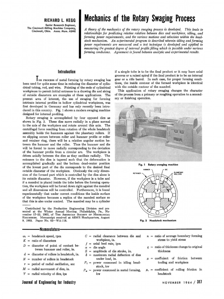 Mechanics of The Rotary Swaging Process: Richard L. Kegg | PDF ...
