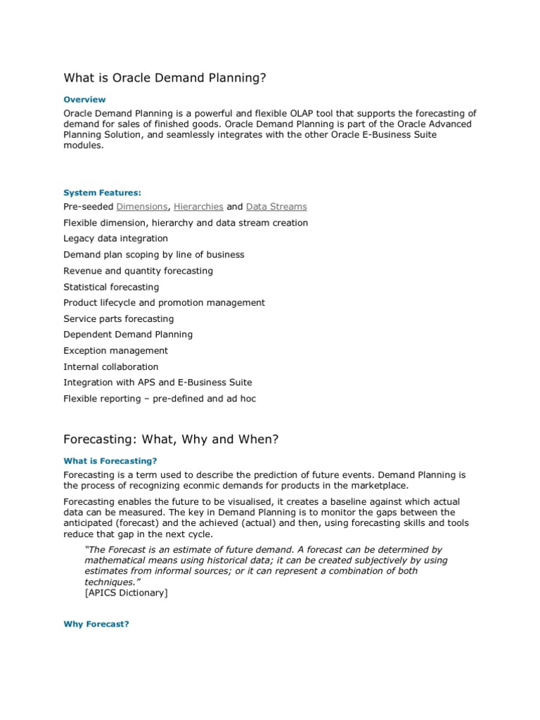 What Is Oracle Demand Planning | PDF | Forecasting | Sales
