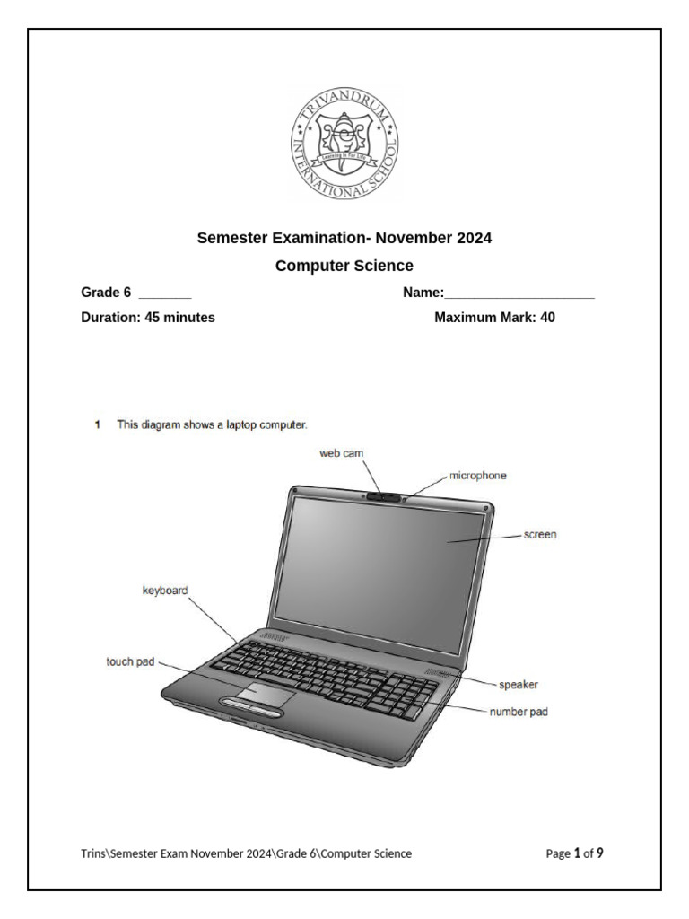 Semester Examination-Grade 6 | PDF | Computer Science | Electronics