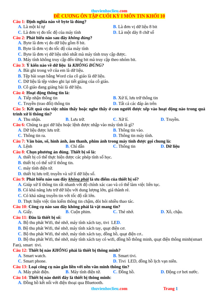 thuvienhoclieu.com-De-cuong-on-tap-HK1-Tin-10-KNTT-co-dap-an | PDF