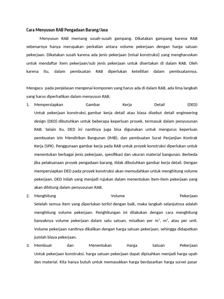 Panduan Lengkap Menyusun RAB Barang/Jasa | PDF