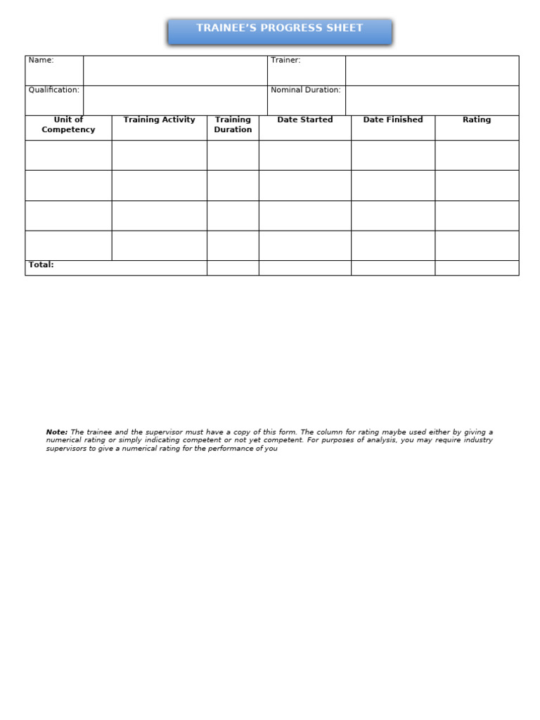 Trainee Progress Tracking Form | PDF