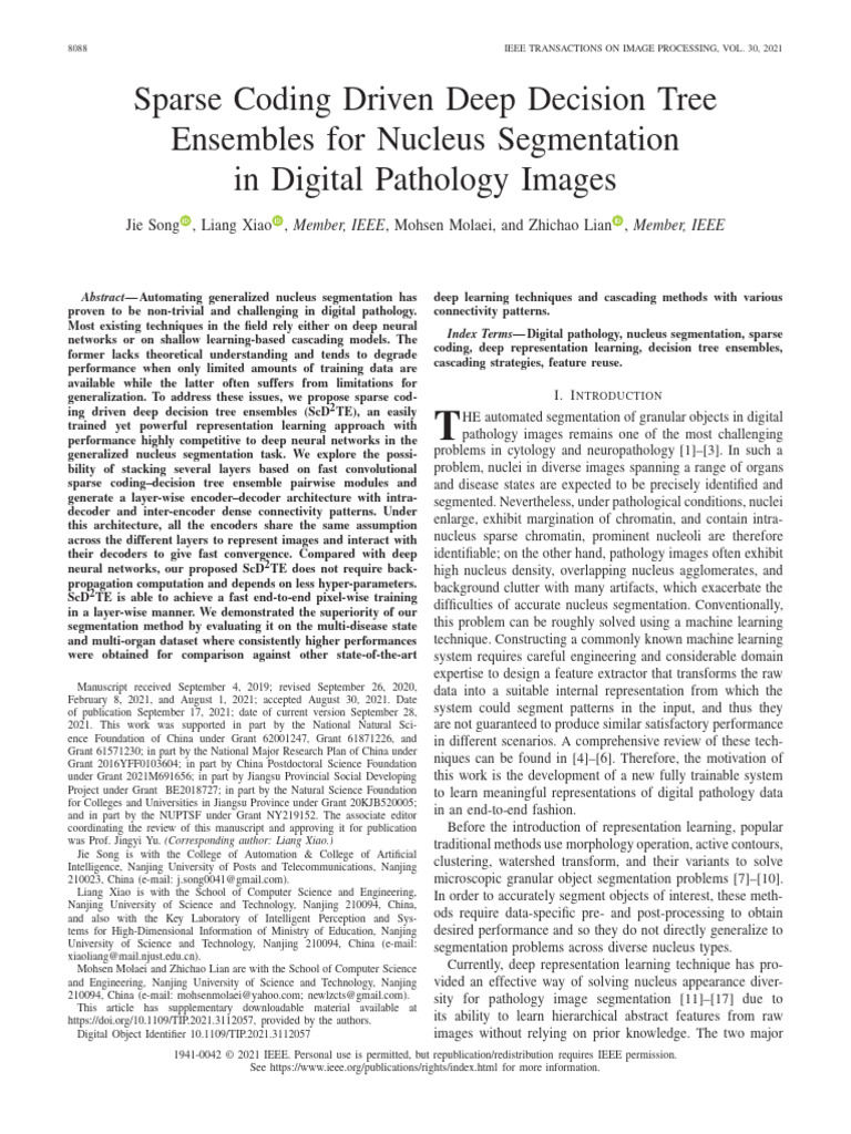 Sparse Coding Driven Deep Decision Tree Ensembles for Nucleus Segmentation in Digital Pathology ...