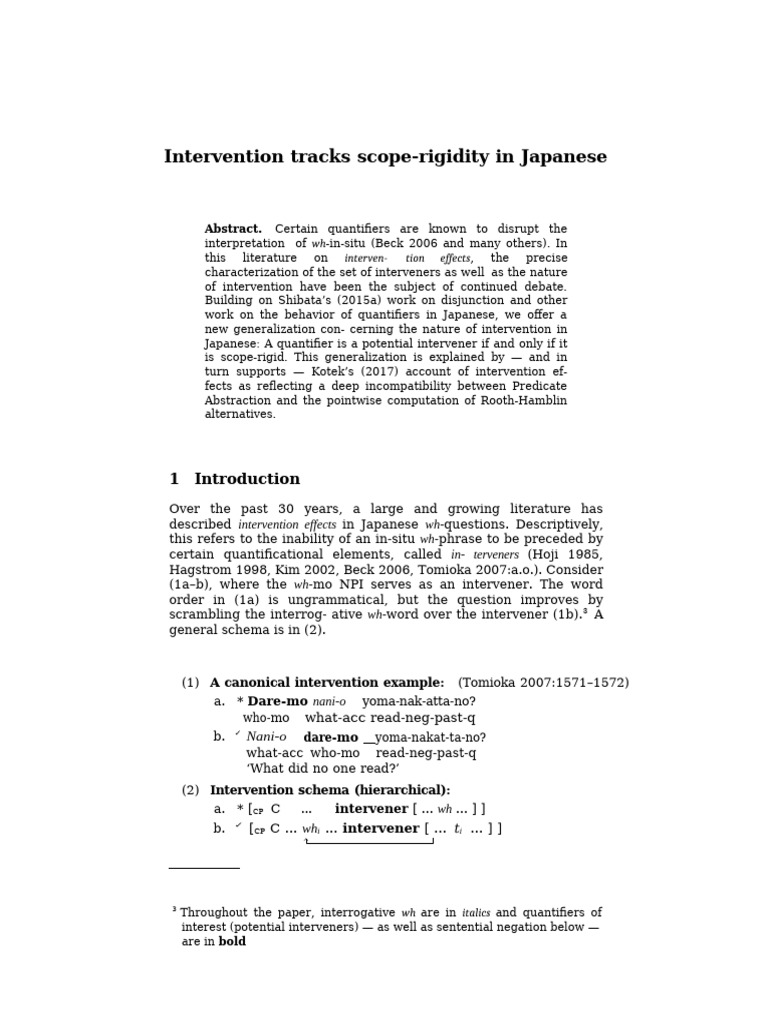 Scope-Rigidity and Intervention in Japanese | PDF | Semantics | Stress ...