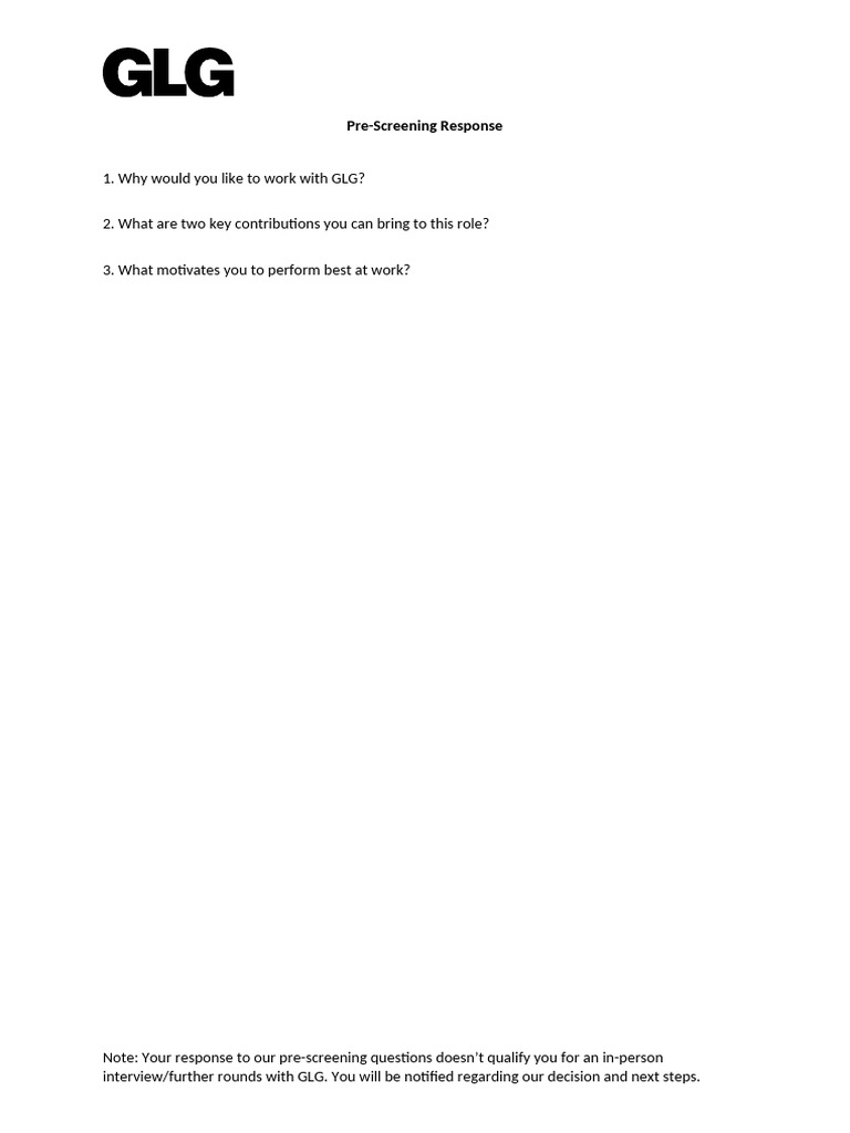 GH (Pre-Screening Questions) | PDF