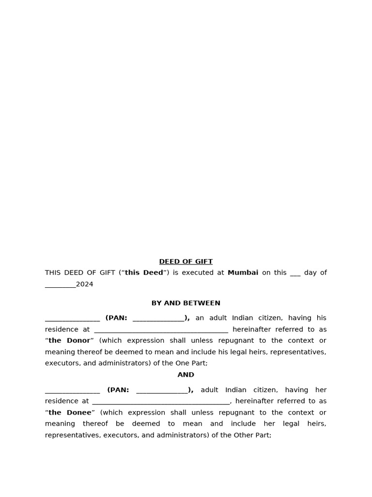 Draft of Gift Deed Template | PDF | Civil Law (Common Law) | Common Law