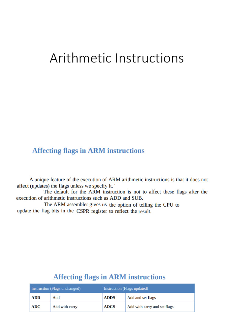 ARM Arithmetic Instructions Guide | PDF