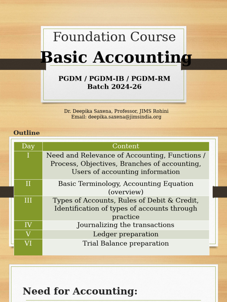 Basic Accounting Course Overview 2024-26 | PDF | Financial Accounting ...