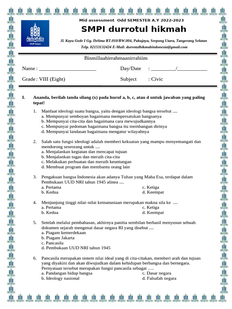 Mid Assessment Civic 8 | PDF