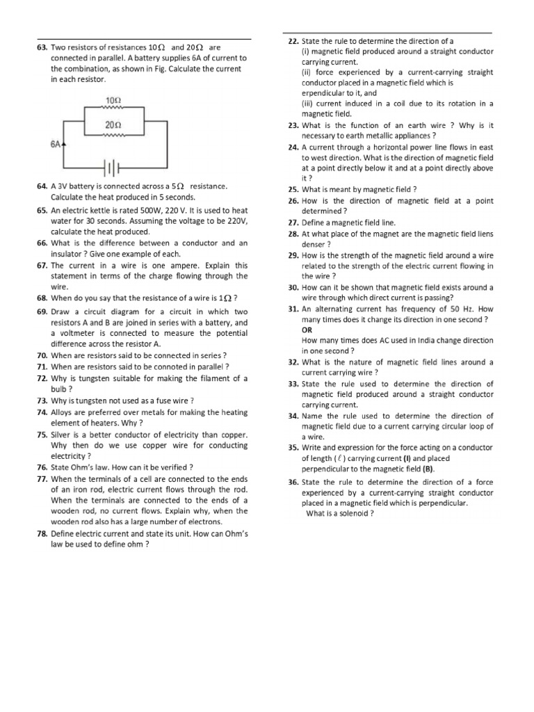 Class 10 Magnetic Effect and Electricity Test | PDF