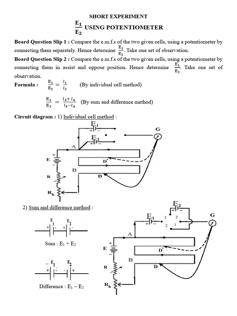 Potentiometer E.M.F. Comparison Experiment | PDF | Electrical Engineering