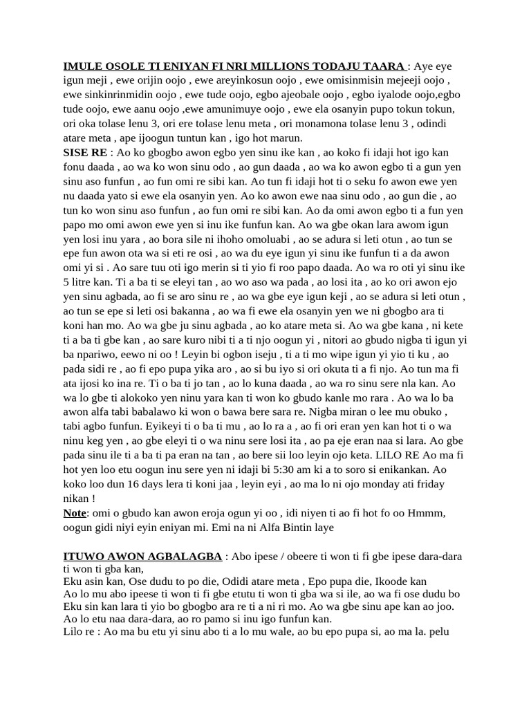 Imule Osole Ti Eniyan Fi Nri Millions Todaju Taara | PDF