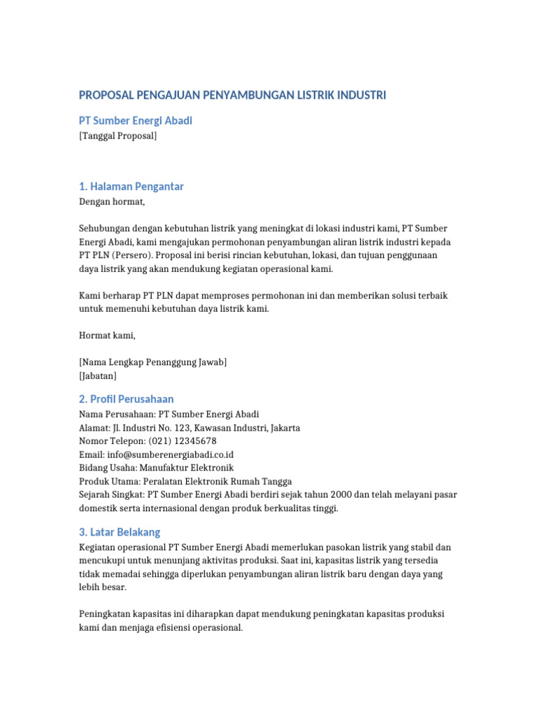 Proposal Pengajuan Listrik Industri 10 Halaman | PDF