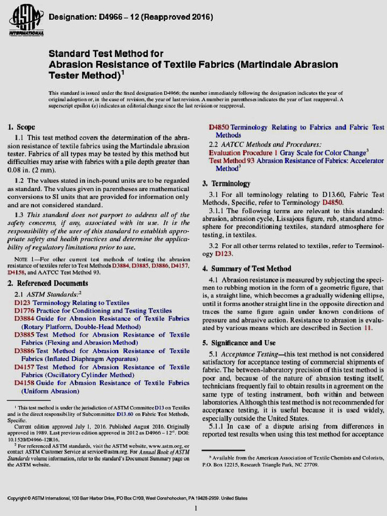 Abrasion Astm 4966-2016 | PDF | Textiles