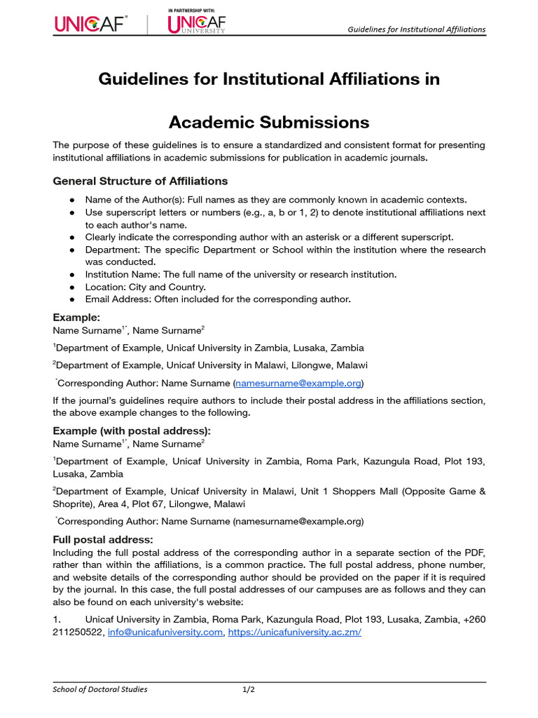 Institutional Affiliations Guidelines | PDF