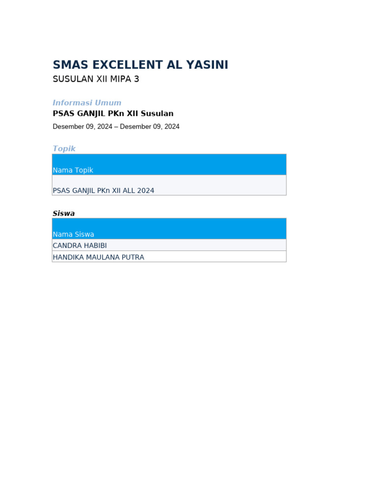 PSAS GANJIL PKN XII Susulan | PDF