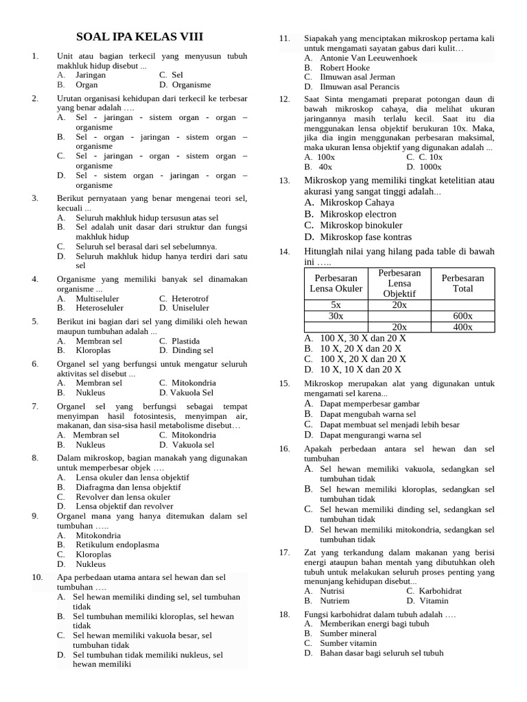 Soal Ipa Kelas Viii | PDF