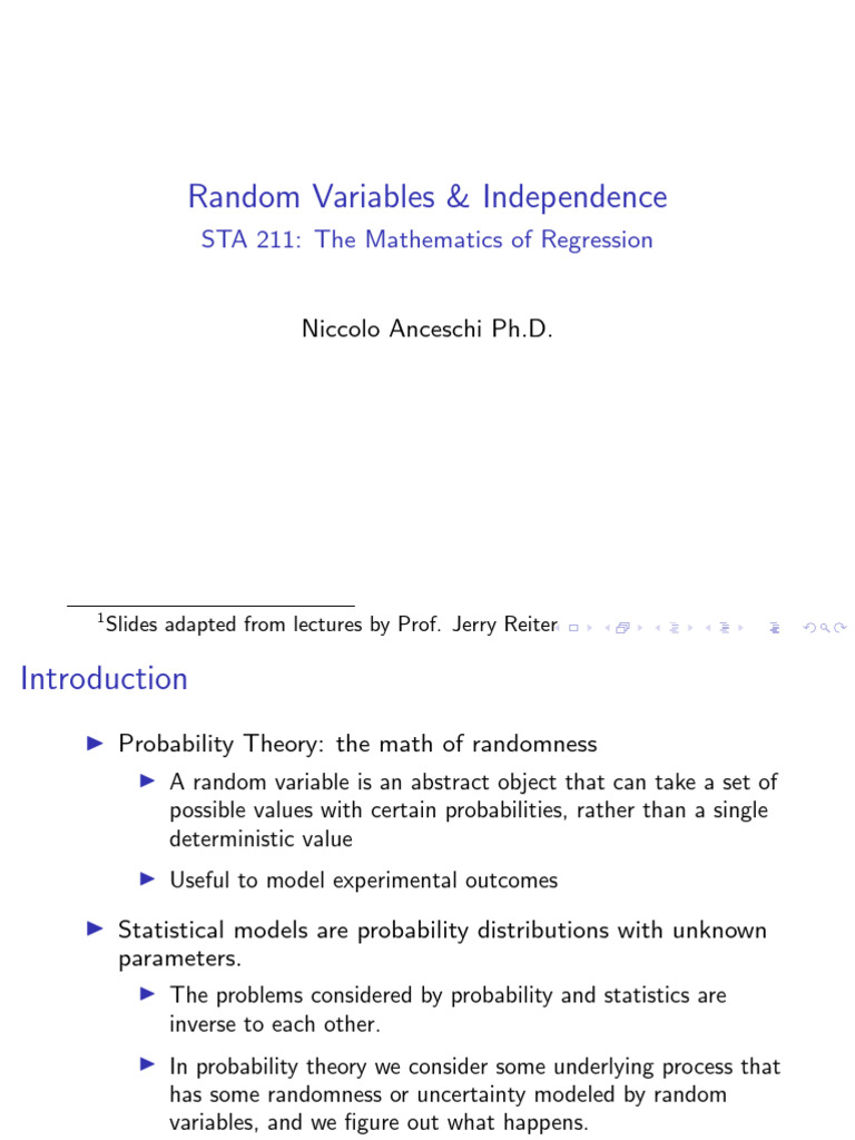 Lec1_RandomVariables (1) | PDF | Probability Distribution | Statistical Models