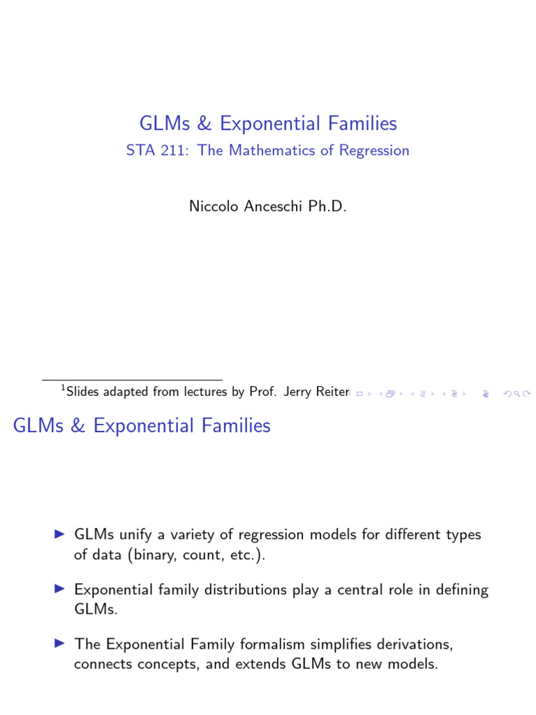 Lec12 GLM ExponentialFamilies | PDF | Probability Distribution | Statistical Analysis