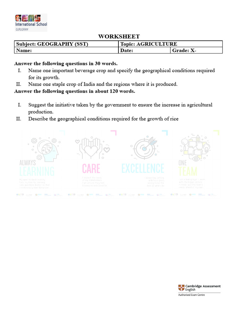 Agriculture Worksheet | PDF