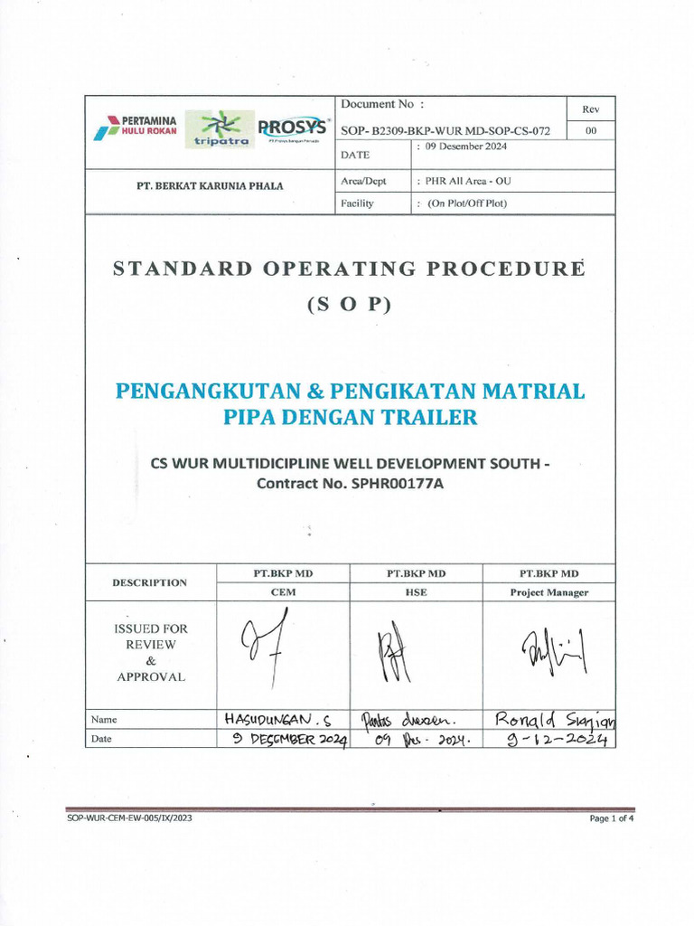 SOP_Pengangkutan & Pengikatan Material Pipa dengan Trailer | PDF