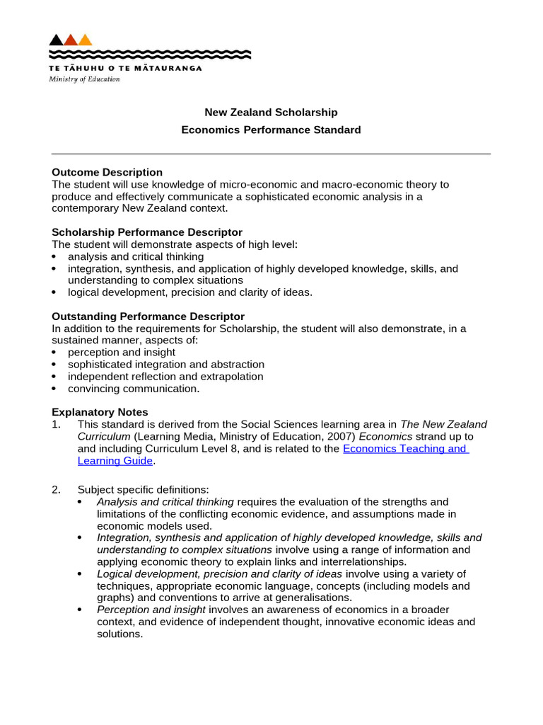 Scholarship Economics Performance Standard | PDF | Critical Thinking ...