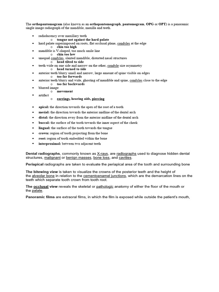 Dental Radiography Terminology | PDF