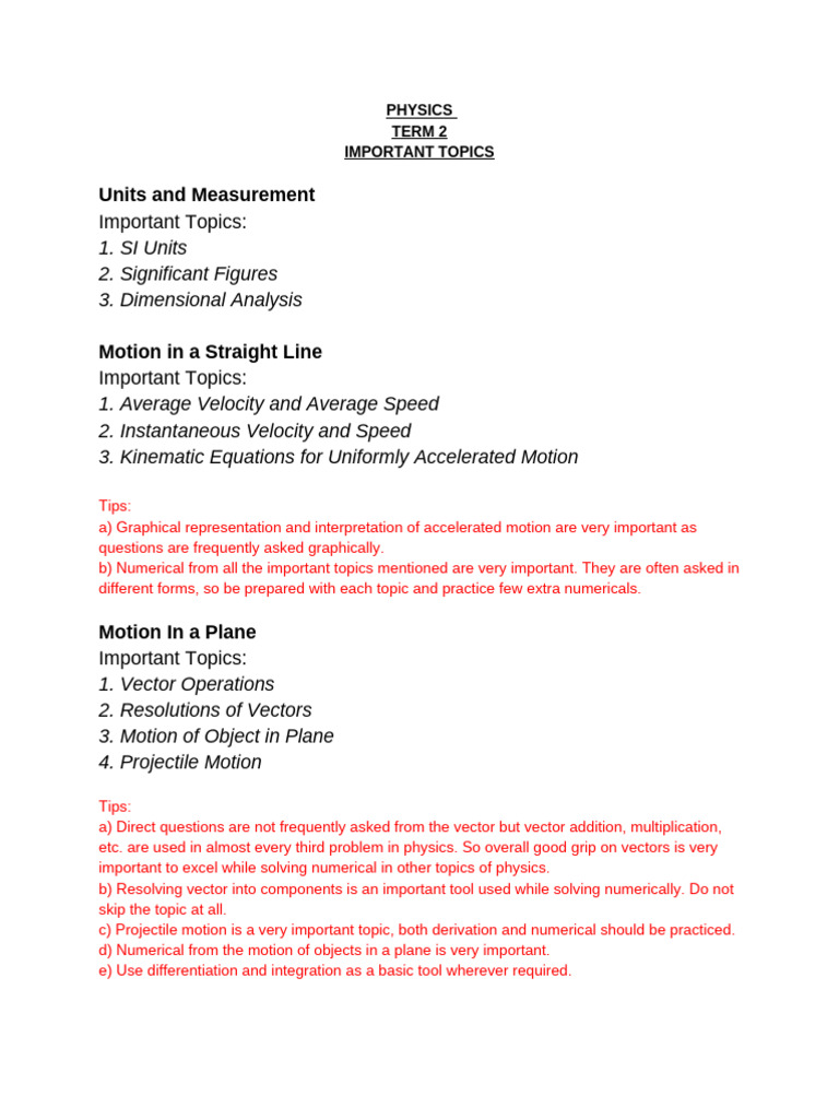 Physics Important Topics | PDF | Rotation Around A Fixed Axis | Quantity