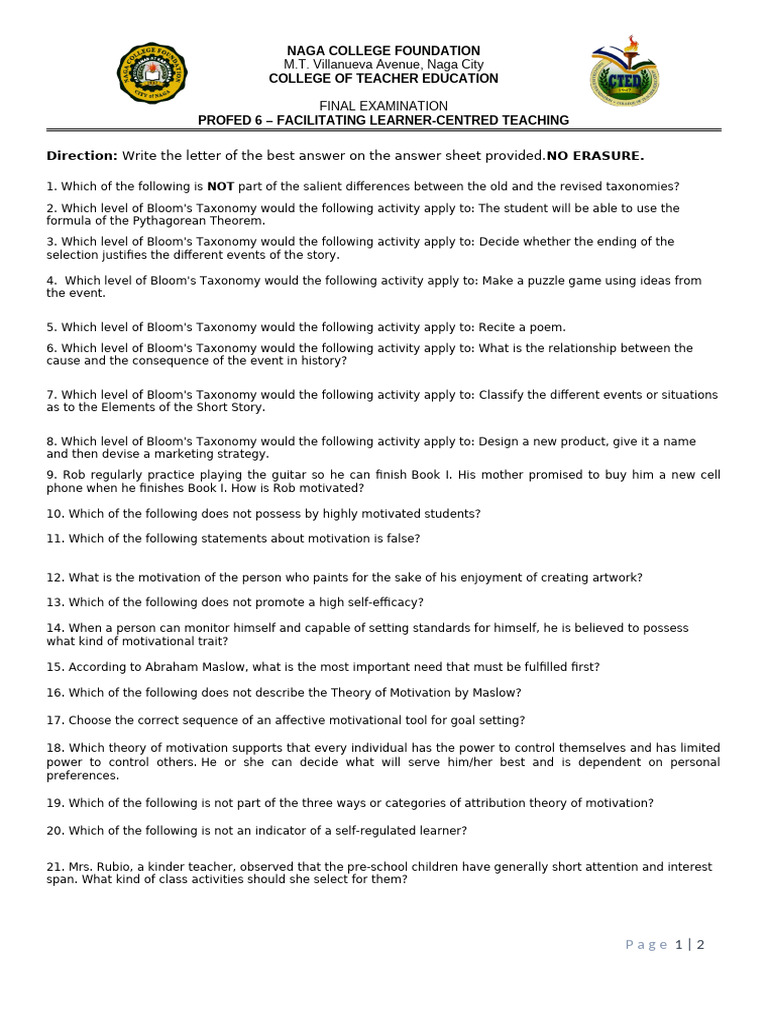 FINAL-EXAM-REVIEWER-1 | PDF | Motivational | Motivation