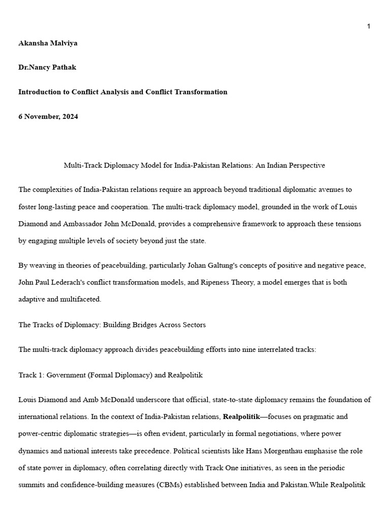 Multi-Track Diplomacy Model For India-Pakistan Relations - An Indian ...