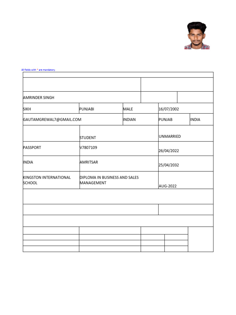 Harmandeep Singh Application | PDF | Marriage | Identity Document