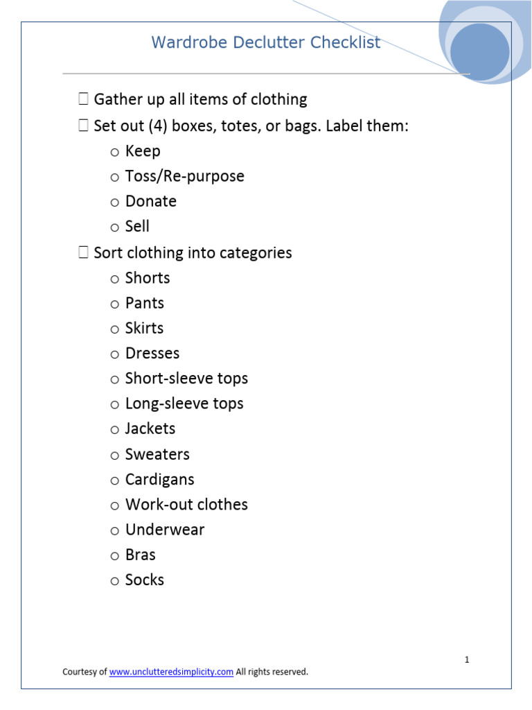 Clothing Declutter Checklist | PDF