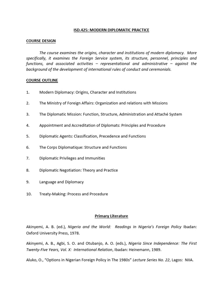 ISD425 - Modern Diplomatic Practice | PDF | Diplomacy | Global Politics