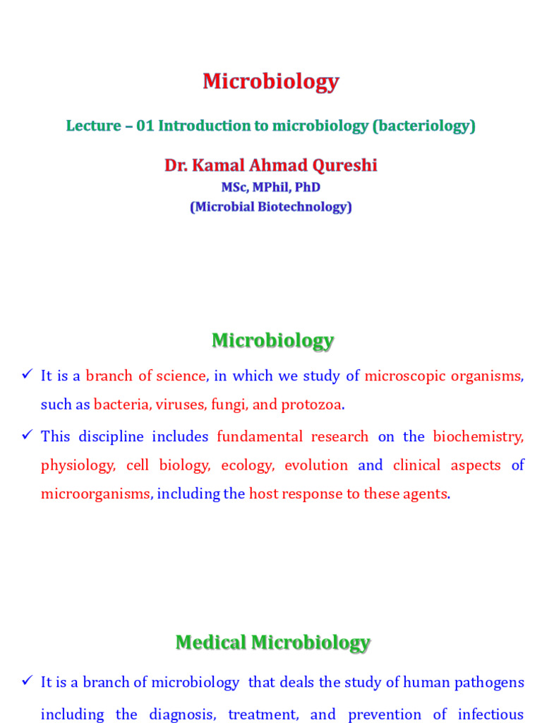 Lecture-01 Introduction of Microbiology (Bacteriology) | PDF ...