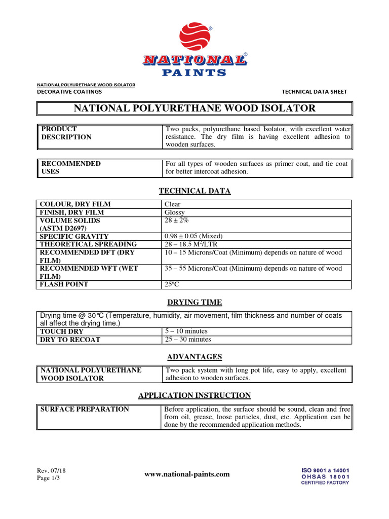 National Polyurethane Wood Isolator | PDF | Paint | Polyurethane
