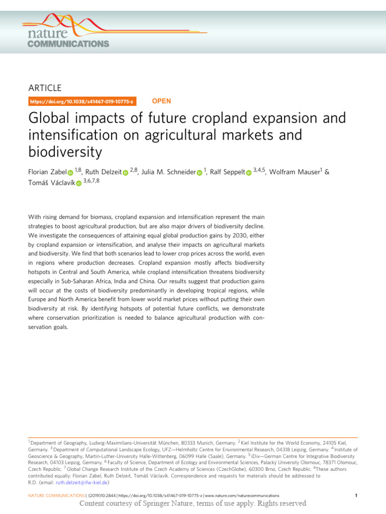 Global Impacts of Future Cropland Expansion and in | PDF | Biodiversity ...