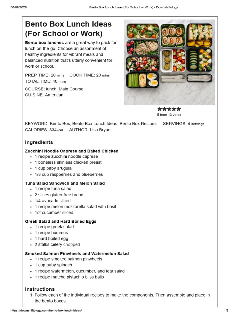 Bento Box Lunch Ideas for Work & School | PDF | Salad | Lunch