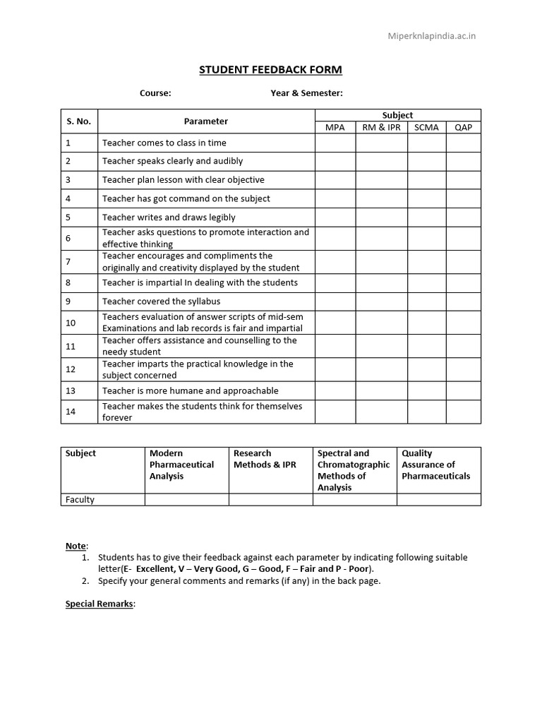 Student Feedback Form Template | PDF