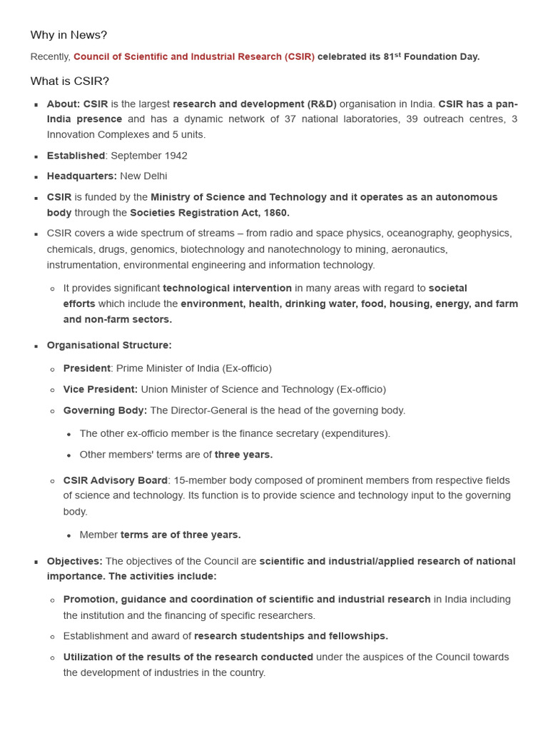 Council of Scientific & Industrial Research (CSIR) | PDF