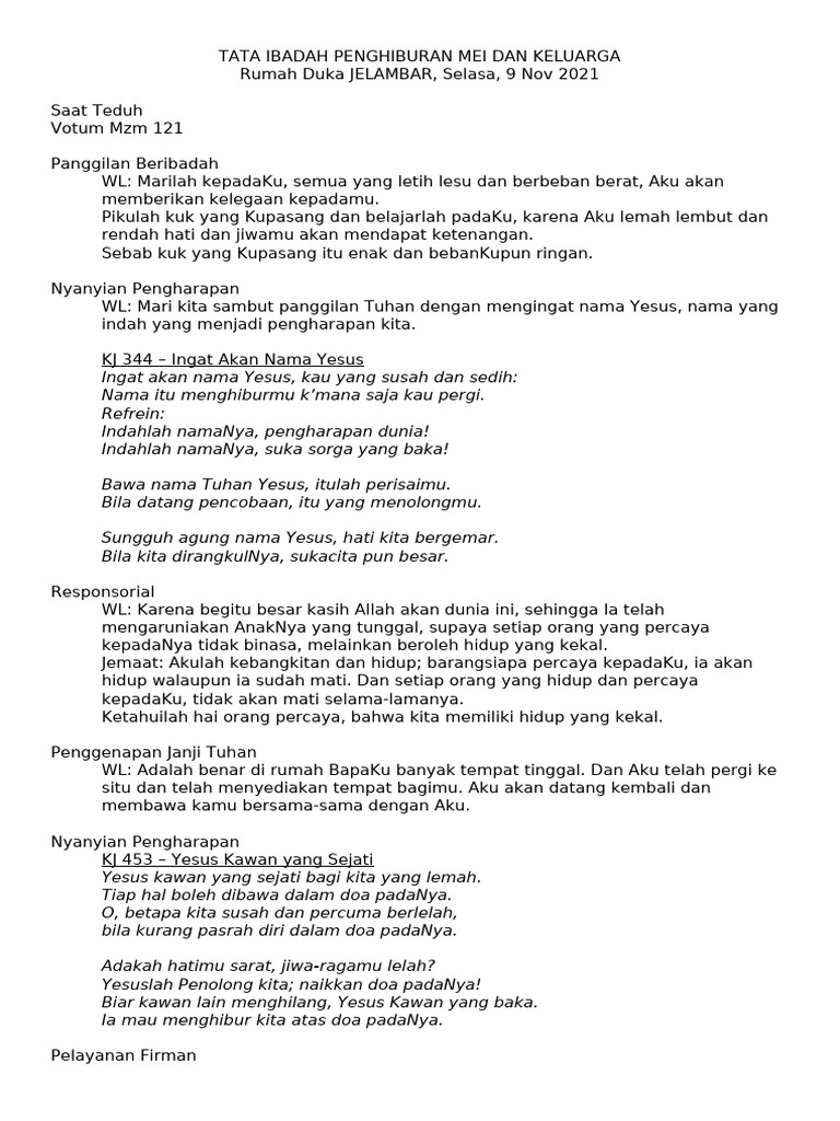 Tata Ibadah Penghiburan | PDF