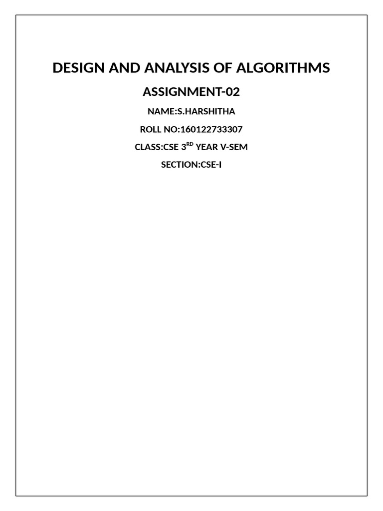 DAA Assignment 2 | PDF | Sequence | Mathematical Analysis