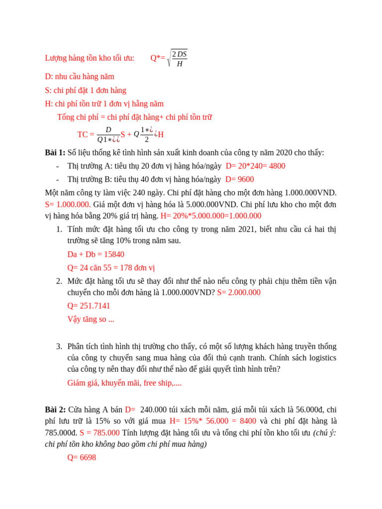 Bai Tap EOQ KTKT | PDF