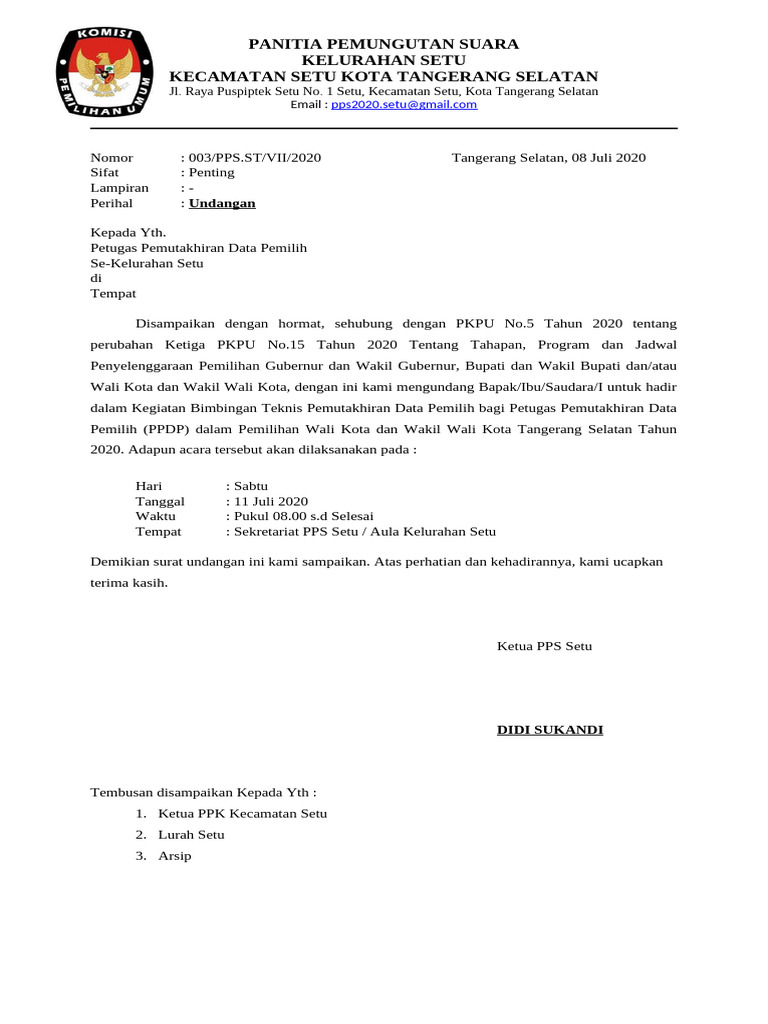 Surat Undangan Bimtek PPDP 2020 | PDF