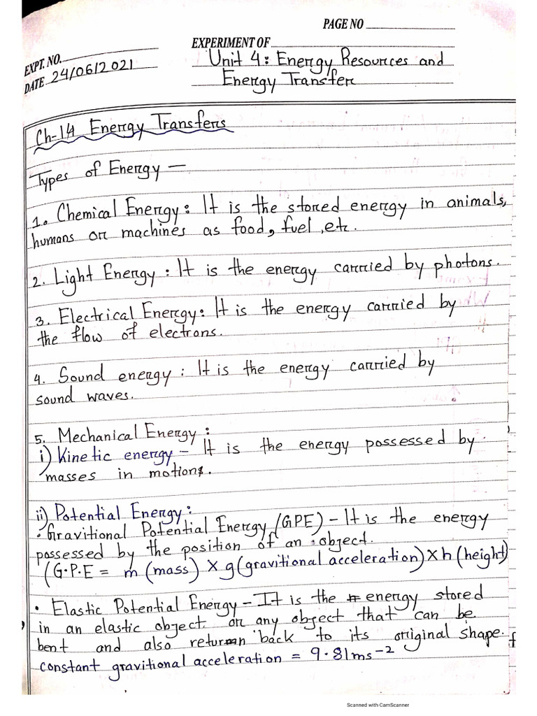 Physics Unit 4 Energy Resources and Energy Transfer | PDF