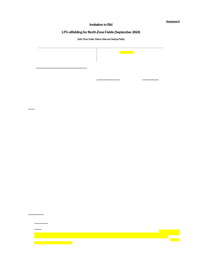 Annex A - LPG EBidding For North Zone Fields, Sept 2024 | PDF