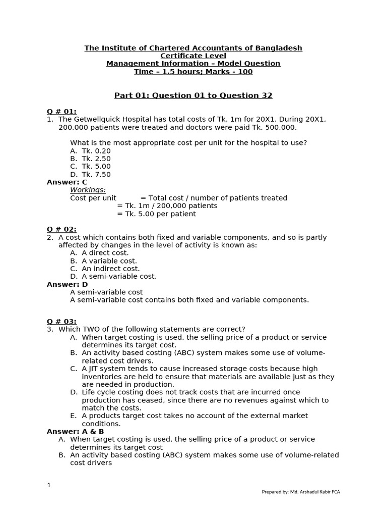 Management Information Exam Questions | PDF | Cost Of Goods Sold ...